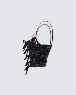 Halsey Black Lace Tie Front Top – FINESSE