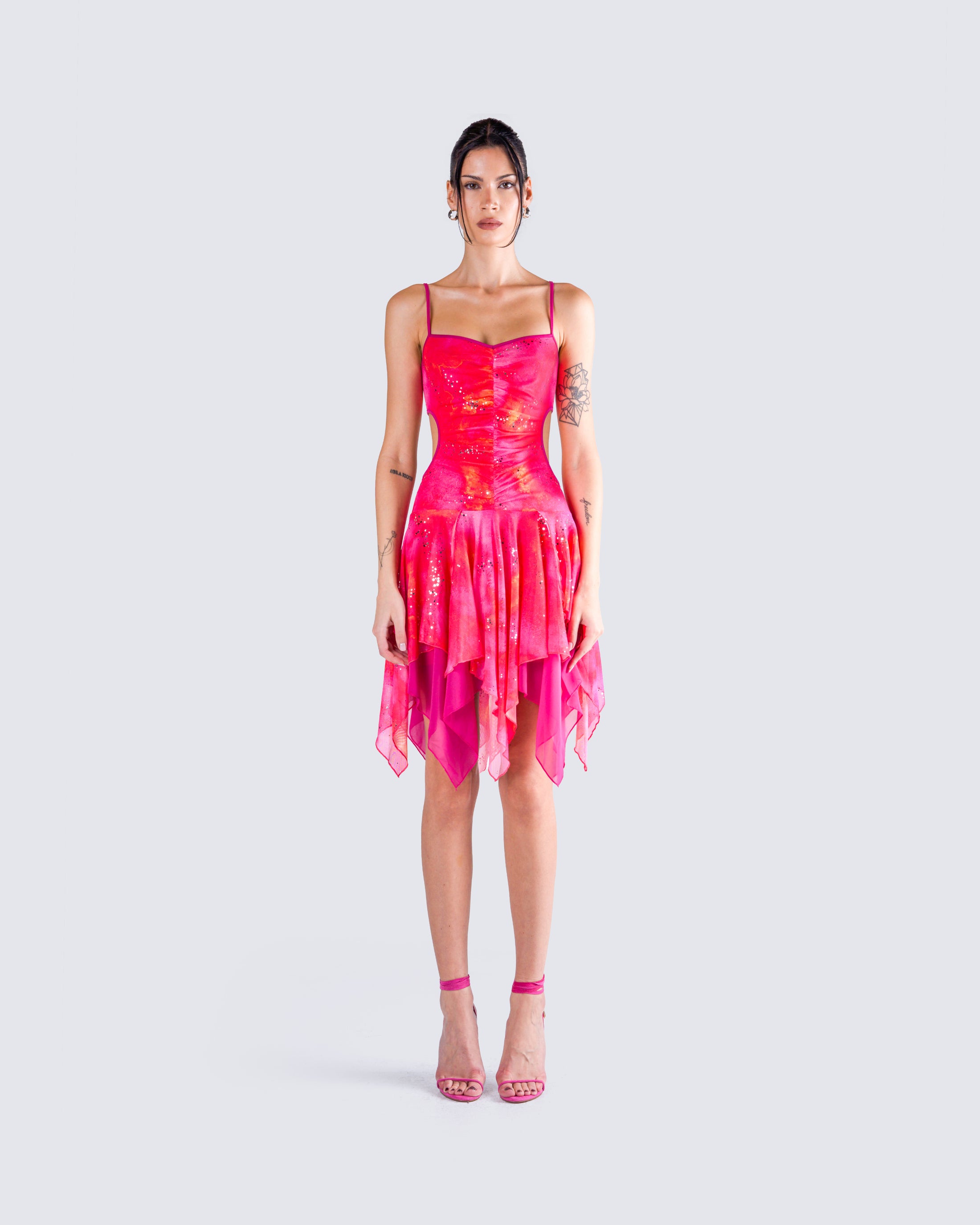 Pink Handkerchief Hem Dress - Tie Dye Mini Dress – FINESSE