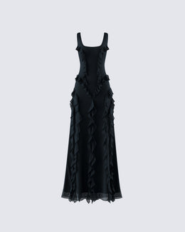 Katelyn Black Ruffle Maxi Dress – FINESSE