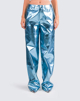 Metallic Blue Straight Leg Pants - High Shine Party – FINESSE