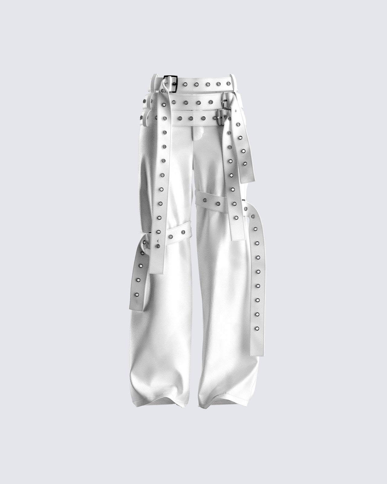 Pia White Vegan Leather Belt Pant