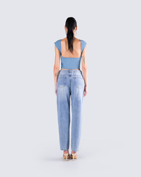 Caroline Blue Backless Top