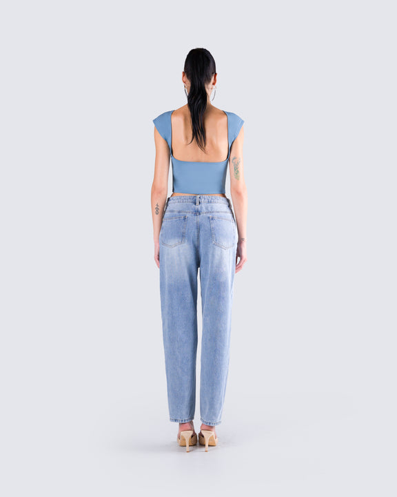 Caroline Blue Backless Top