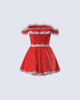 Masami Red Polka Dot Off Shoulder Dress – FINESSE