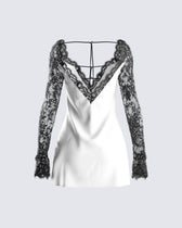 Minnie White Satin Lace Trim Dress – FINESSE