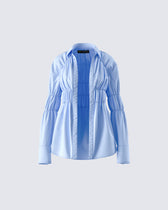 Reina Blue Poplin Ruched Shirt – FINESSE