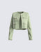 Women's Green Tweed Crop Jacket | FINESSE