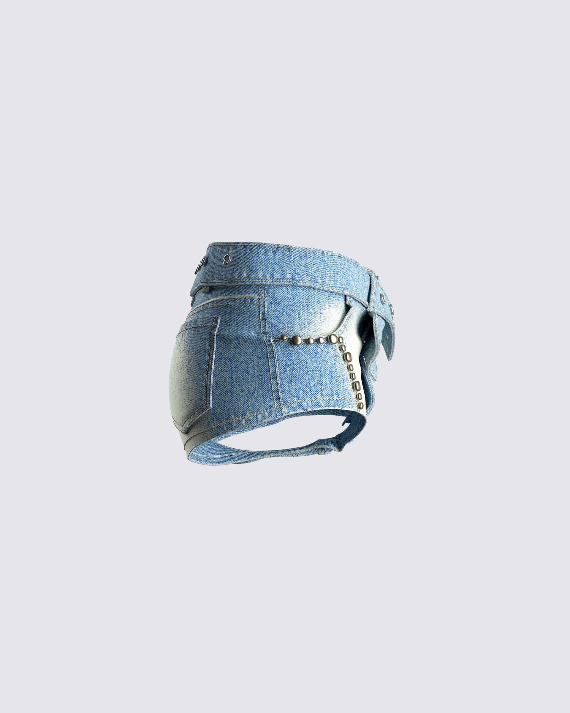 Sol Blue Belted Mini Denim Short