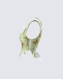 Samara Green Floral Jacquard Corset Top – FINESSE
