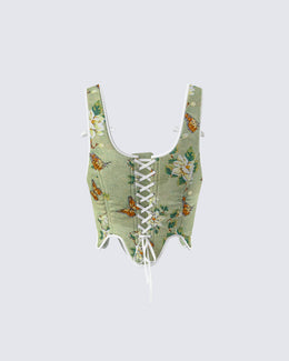 Samara Green Floral Jacquard Corset Top – FINESSE