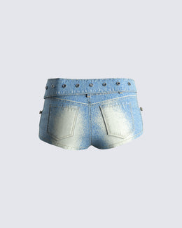 Sol Blue Belted Mini Denim Short – FINESSE