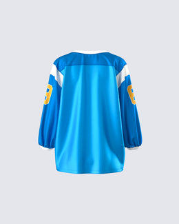 Bea Blue Graphic Sports Jersey Top – FINESSE