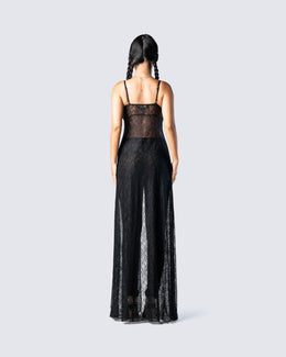 Black Lace Maxi Dress - Sheer Bustier Corset Top – FINESSE