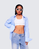 Reina Blue Poplin Ruched Shirt – FINESSE