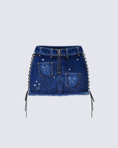 FINESSE Blue Denim Lace-Up Women's Skirt