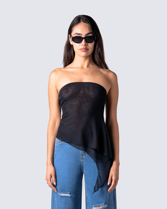Narelle Black Mesh Ruffle Top