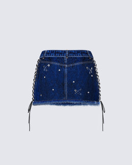 FINESSE Blue Denim Lace-Up Women's Skirt