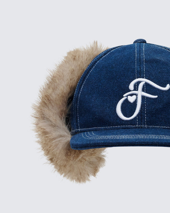 Blue Denim Trapper Hat with Faux Fur Ear Flaps – FINESSE
