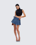 Blue Denim Pleated Micro Mini Skirt - Buckle Detail – FINESSE