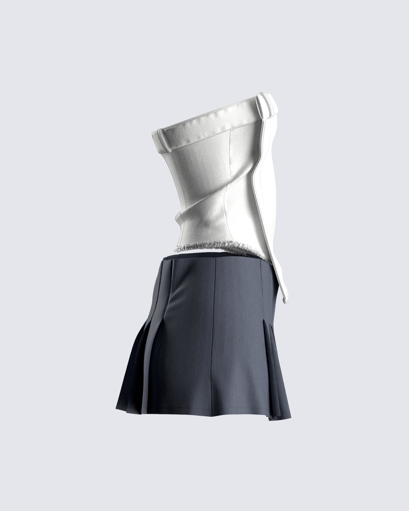 White Corset Top Gray Pleated Skirt Set - Mini Two-Piece – FINESSE