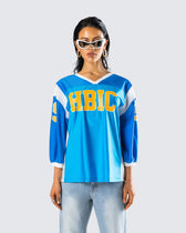 Bea Blue Graphic Sports Jersey Top – FINESSE