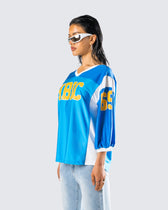 Bea Blue Graphic Sports Jersey Top – FINESSE