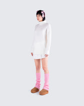 White Knit Sweater Skirt Set - Turtleneck + Pleated Mini – FINESSE