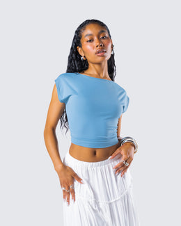 Caroline Blue Backless Top – FINESSE