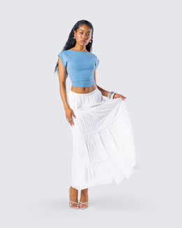Blue Tank Top White Maxi Skirt Set - Tiered Cotton – FINESSE