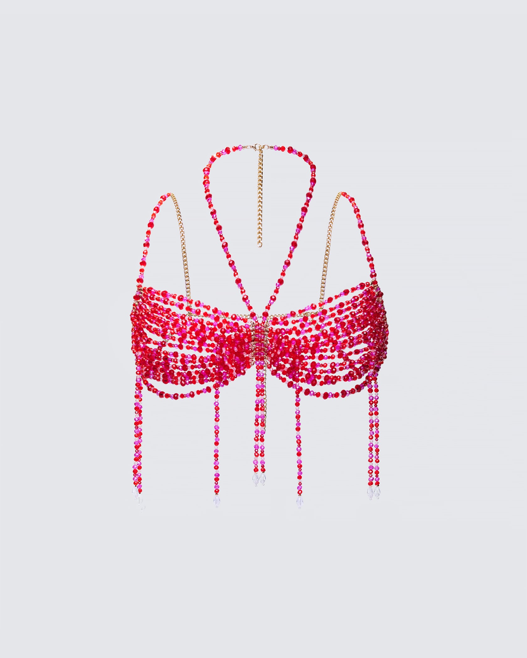 Red Rhinestone Bralette Top - Chain Halter Festival – FINESSE