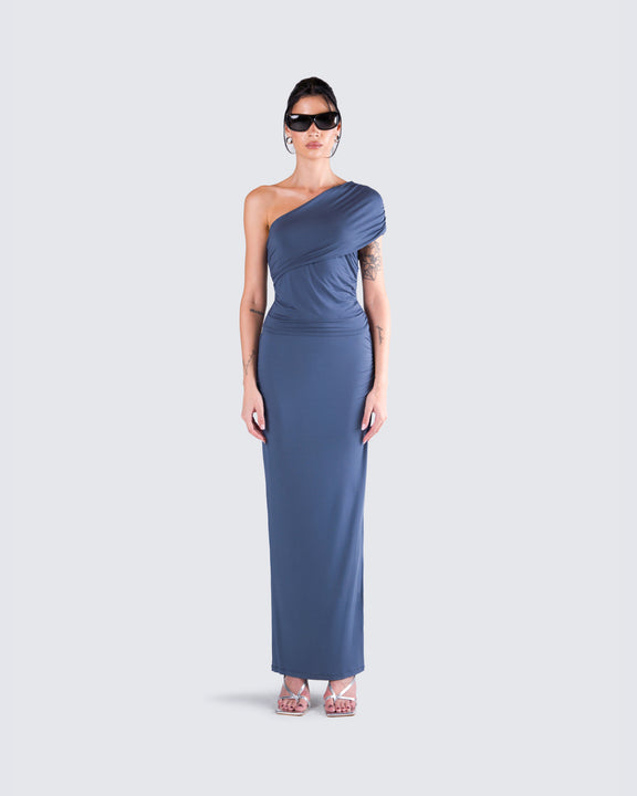 Charlize Navy One Shoulder Top