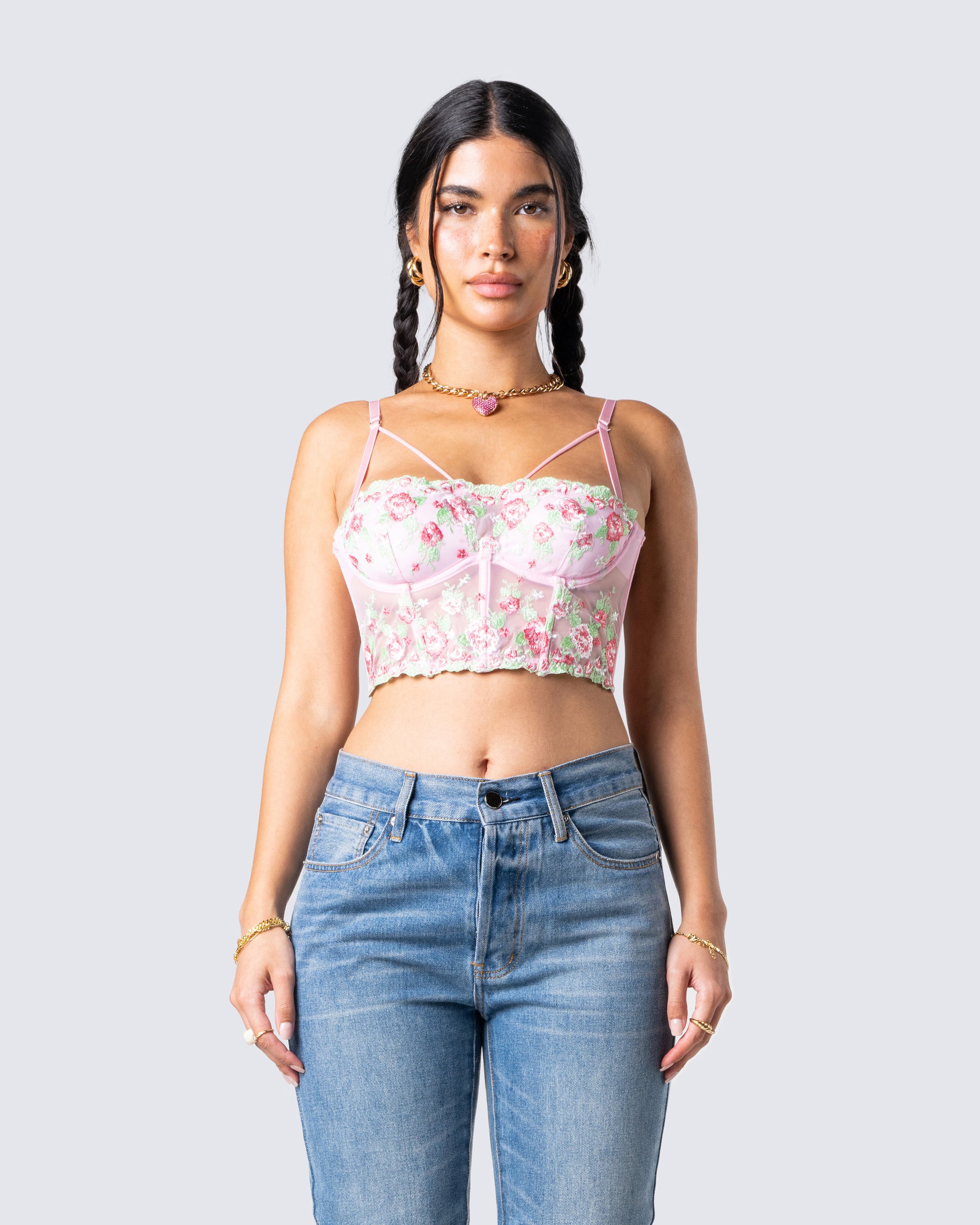 Olivia Pink Flower Corset Top