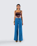 Brown Corset Top + Blue Wide Leg Jeans Set – FINESSE