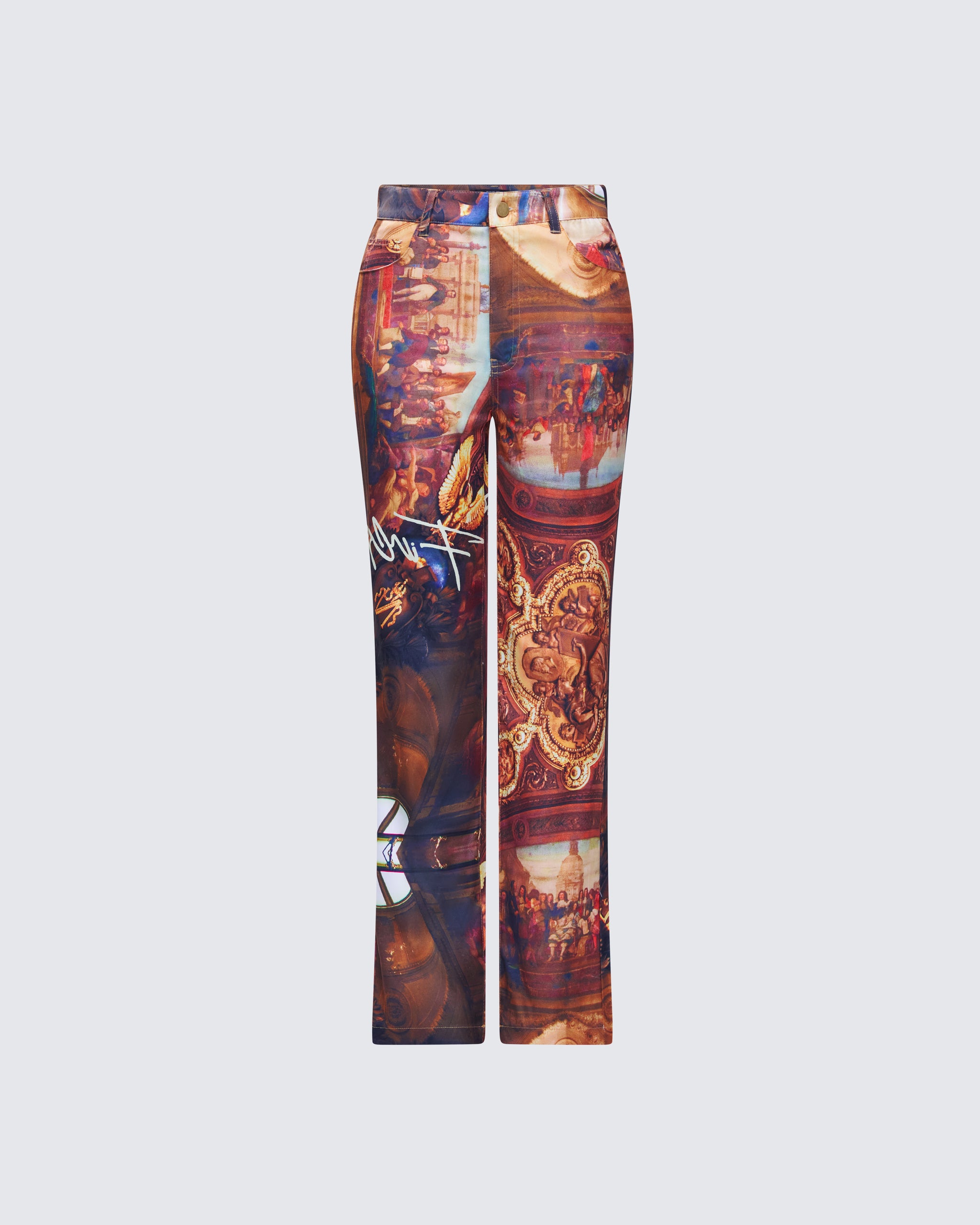 Brown Renaissance Print Pants - Straight Leg Statement – FINESSE