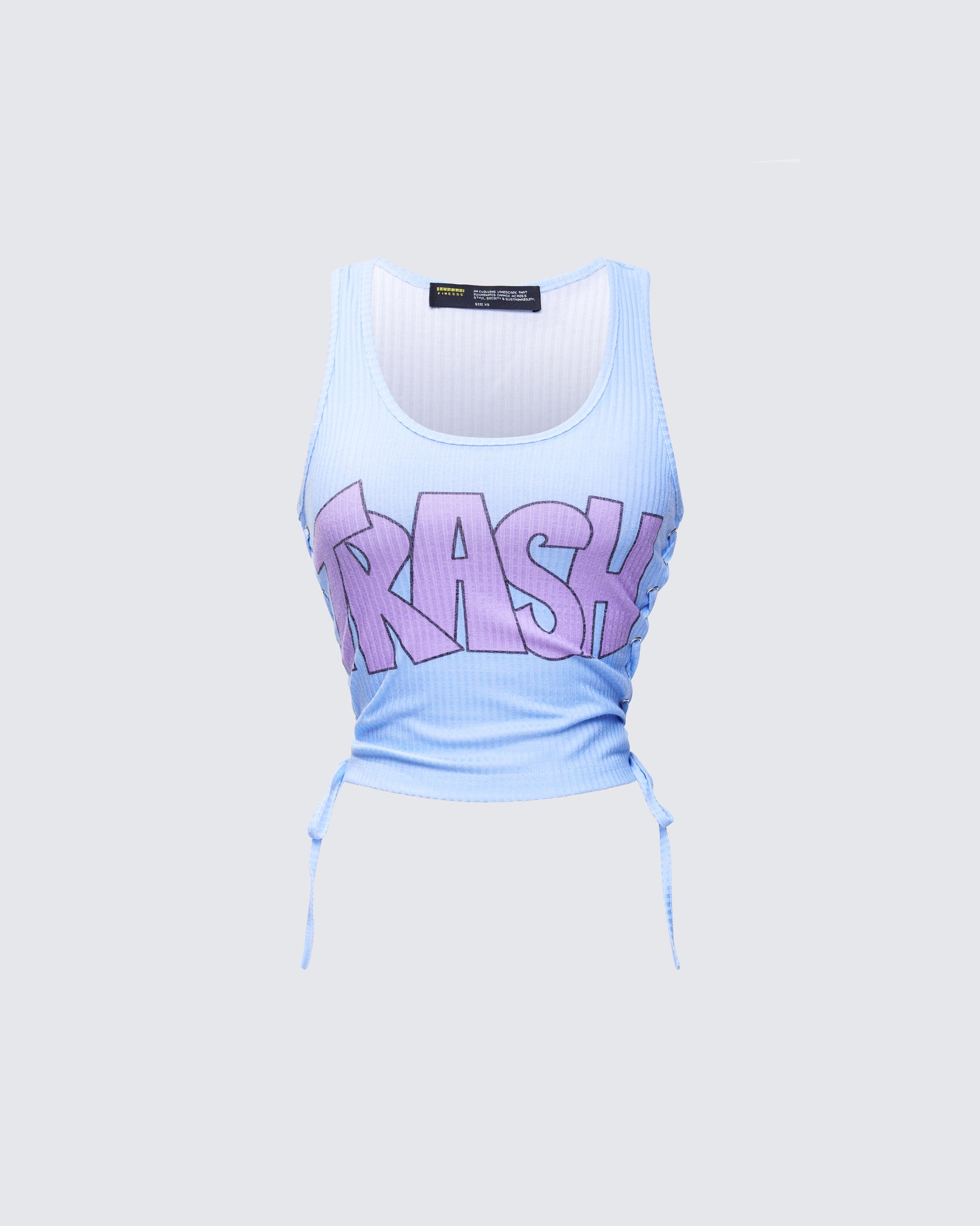 Blue Graphic Tank Top - Lace Up Sides Ribbed – FINESSE