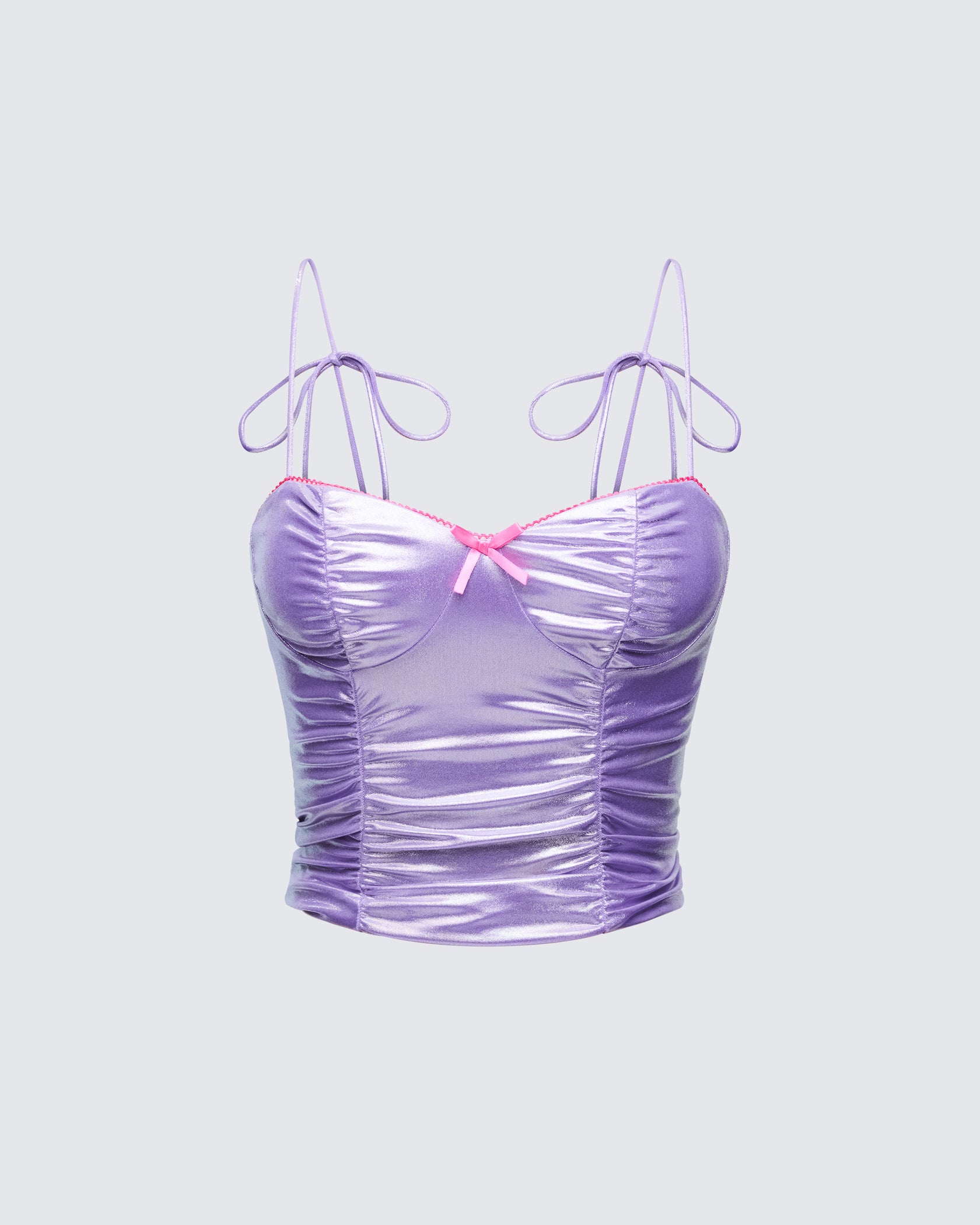 Purple Metallic Ruched Cami Top - Tie Strap Party – FINESSE
