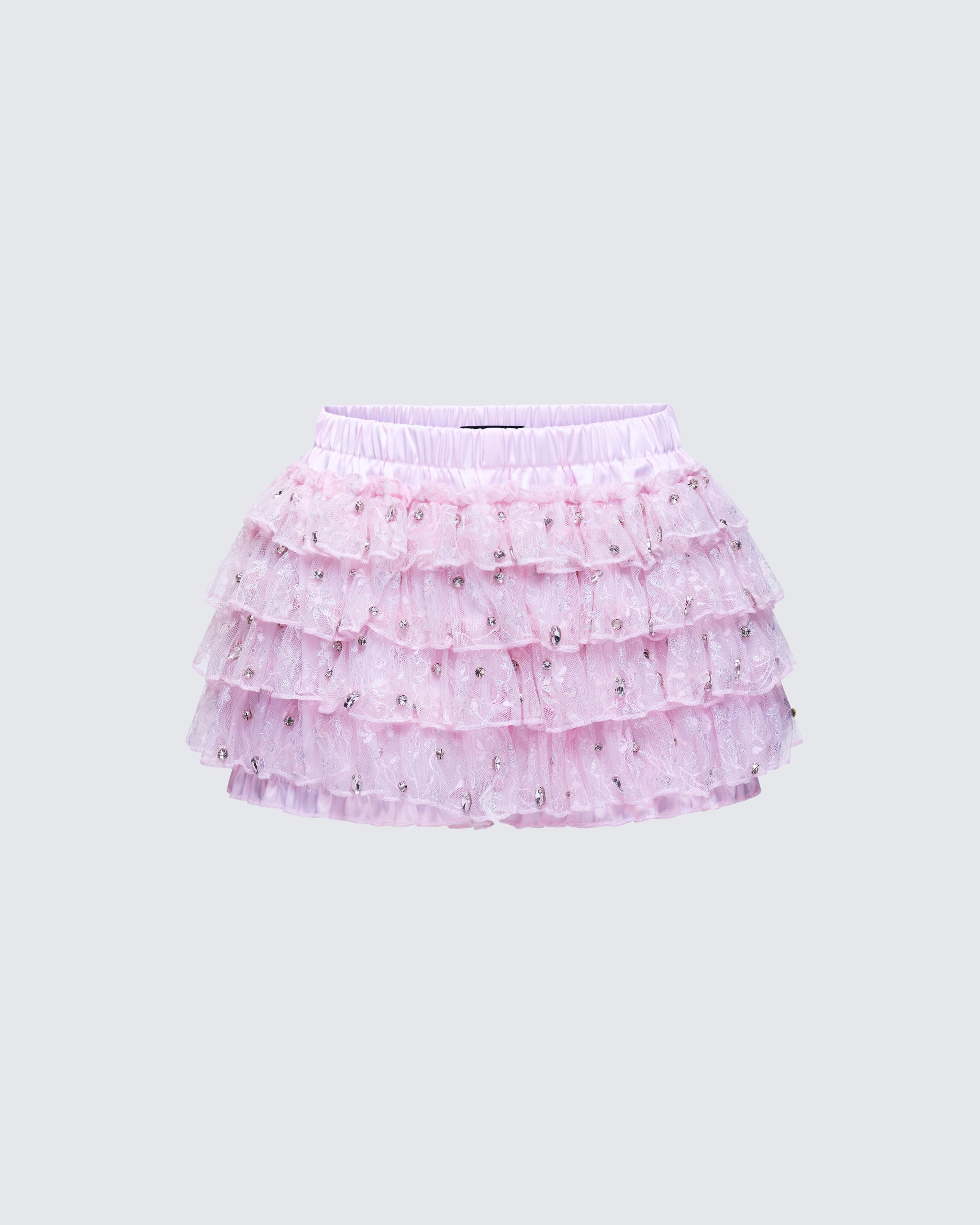 Pink Rhinestone Ruffle Shorts - Tiered Tulle Mini – FINESSE