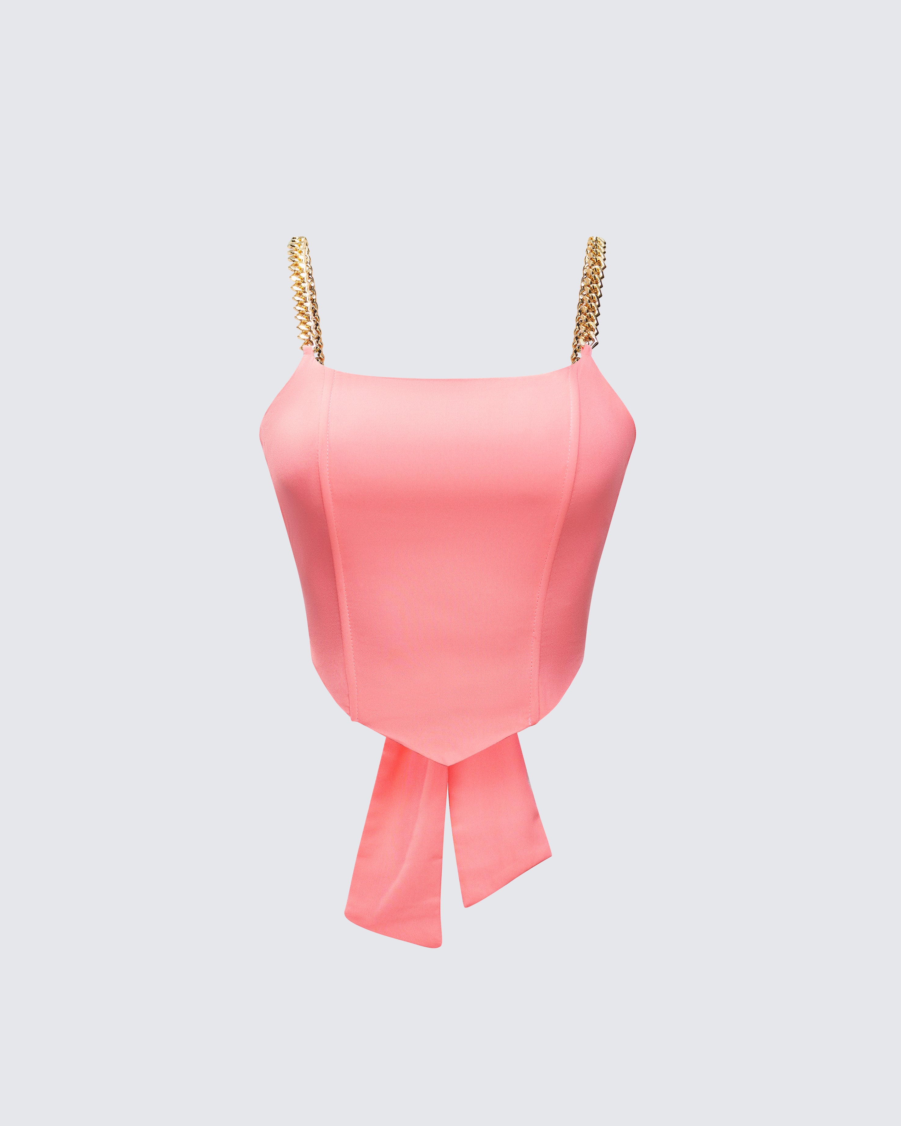 Pink Corset Top with Gold Chain Straps - Bustier – FINESSE