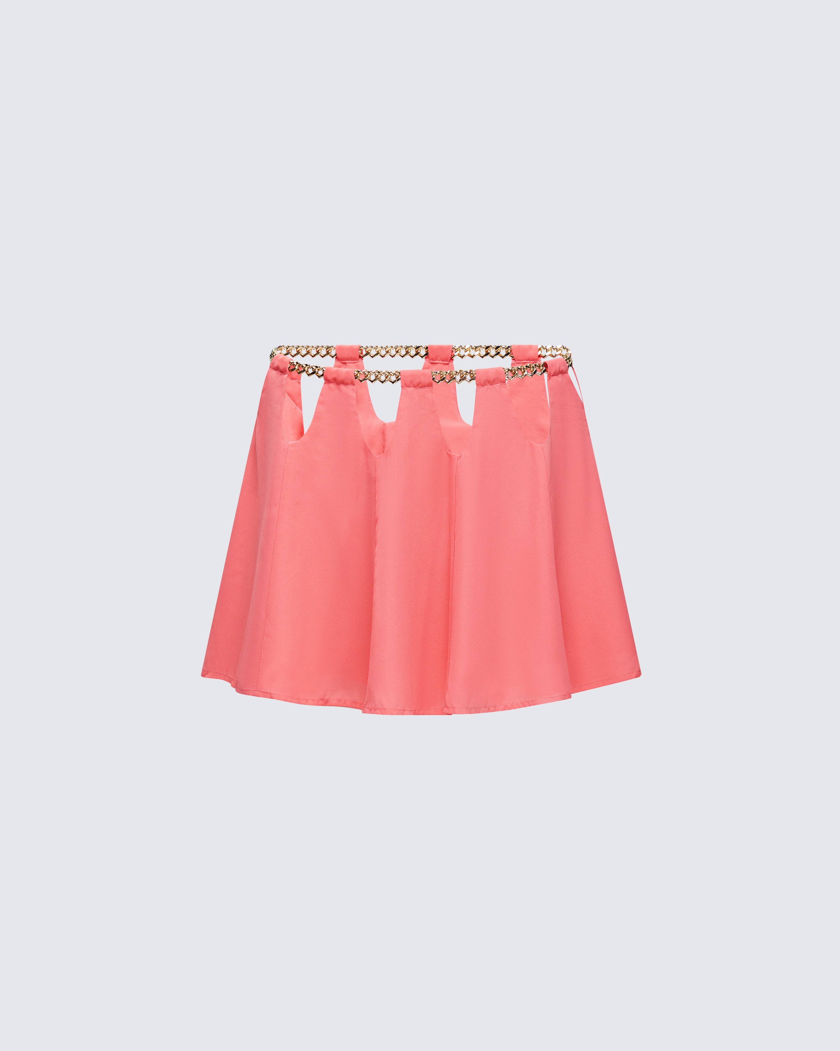 Pink Mini Skirt with Gold Chain Belt - Flared Party Skirt – FINESSE