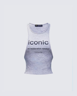Grey Graphic Tank Top - Iconic Print Racerback – FINESSE