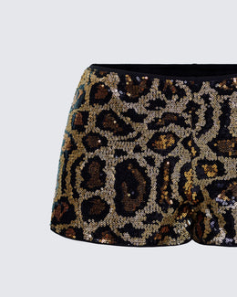 Leopard Sequin Mini Shorts - Brown Animal Print Party – FINESSE