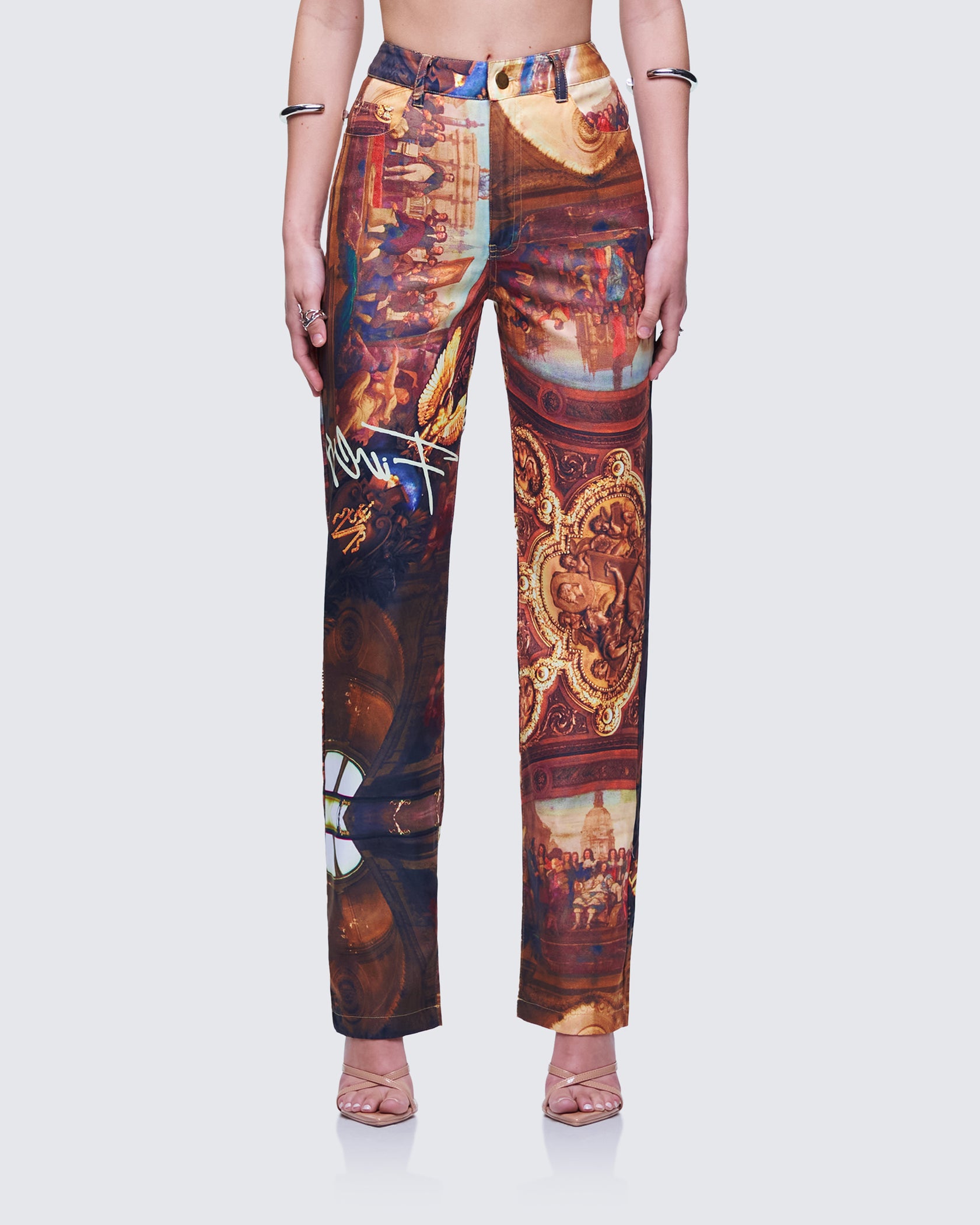Brown Renaissance Print Pants - Straight Leg Statement – FINESSE