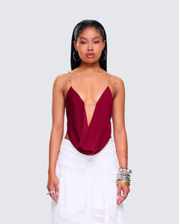 Burgundy Backless Cowl Neck Top Evening Crop – FINESSE