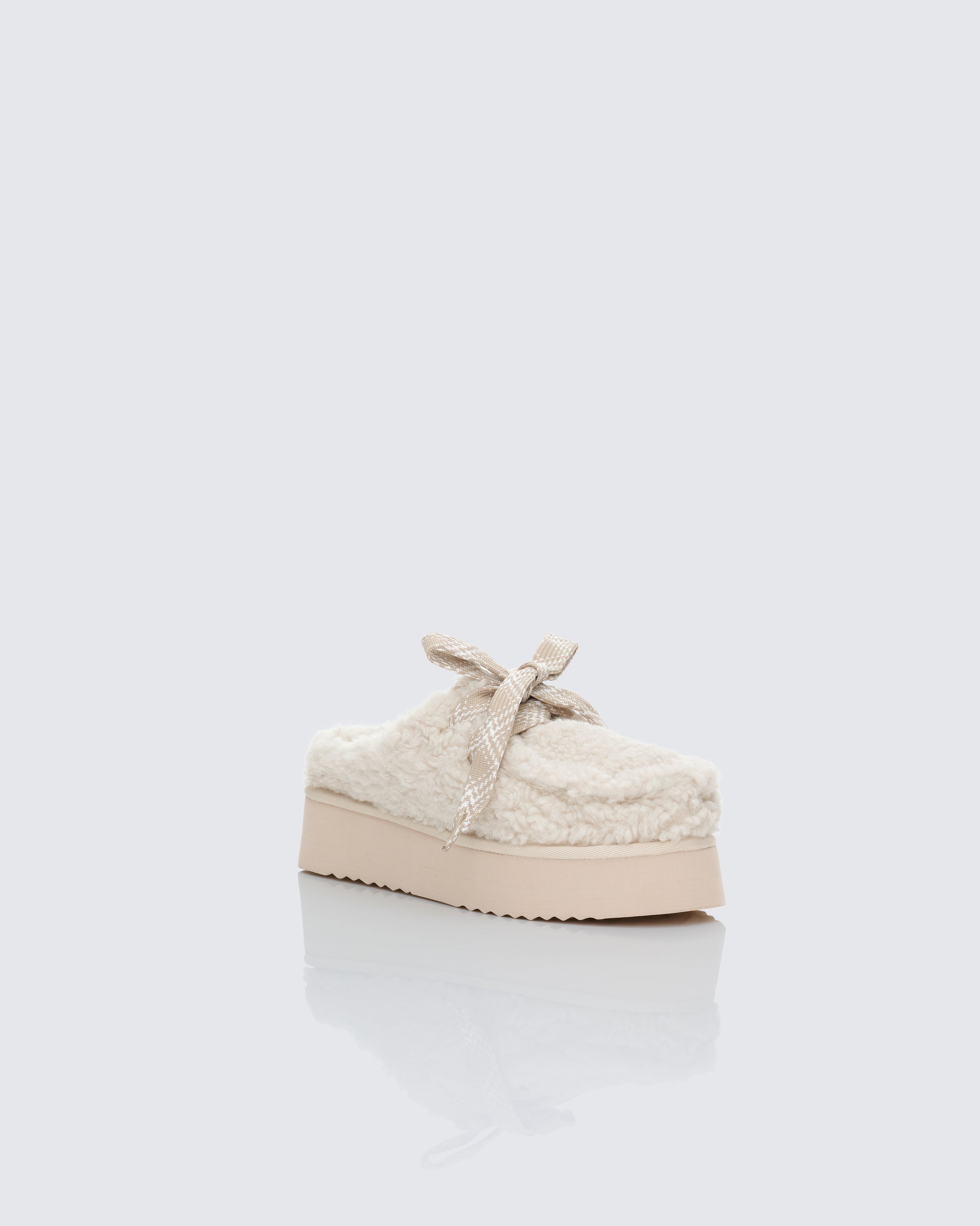 Cream Fuzzy Platform Mules - Chunky Heel Slides – FINESSE