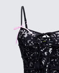 Black Lace Corset Crop Top - Tie Front Pink Bow Detail – FINESSE