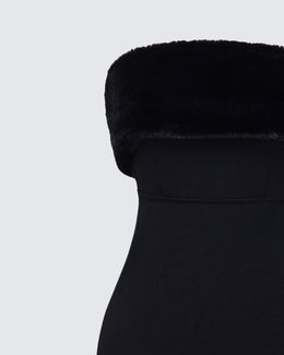 Black Mini Dress with Fur Trim - Strapless Bodycon – FINESSE