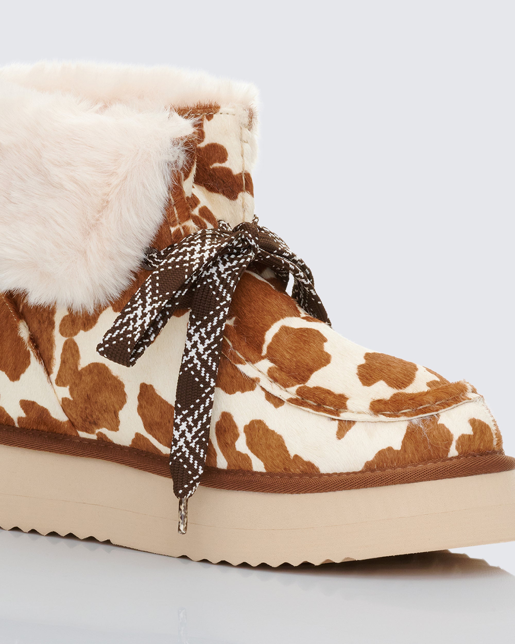 Honey Real Leather Cow Print Platform Lace Up Bootie – FINESSE