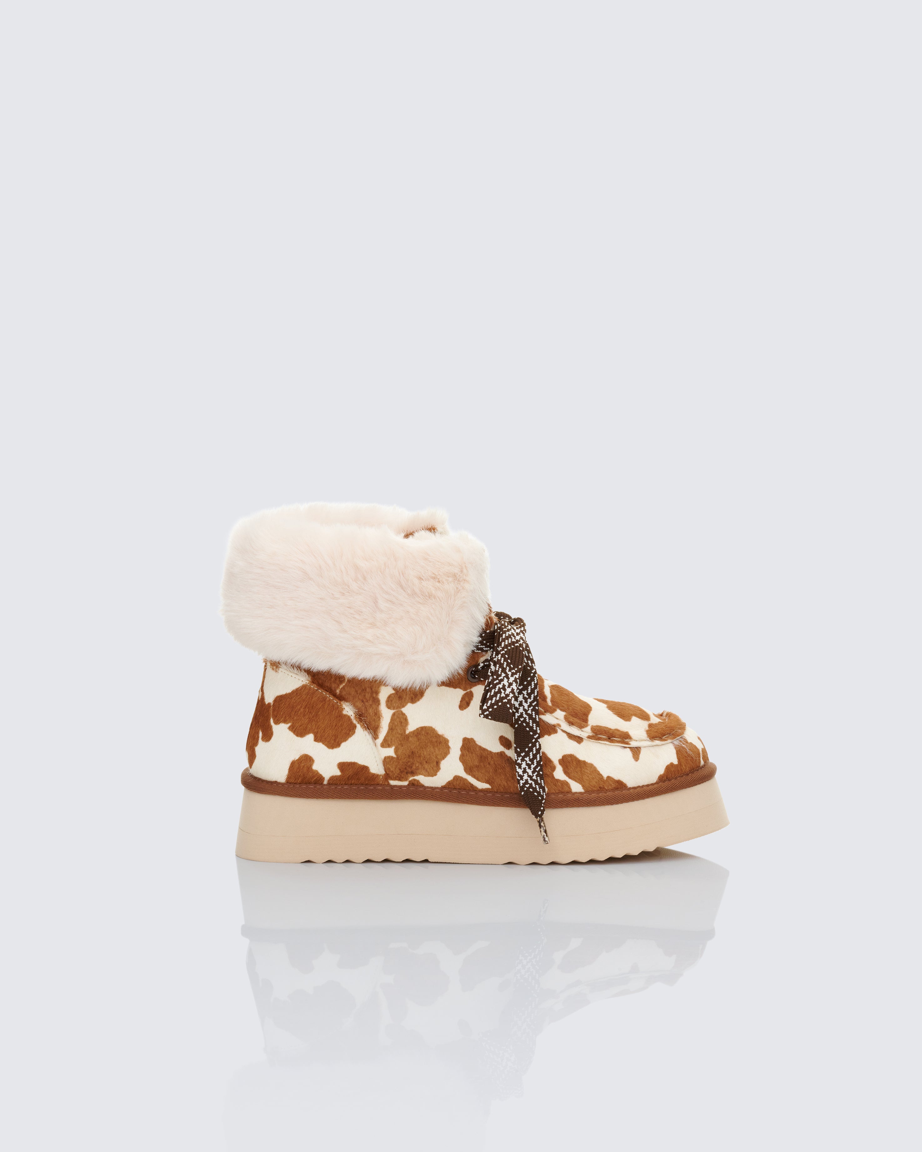 Honey Real Leather Cow Print Platform Lace Up Bootie – FINESSE