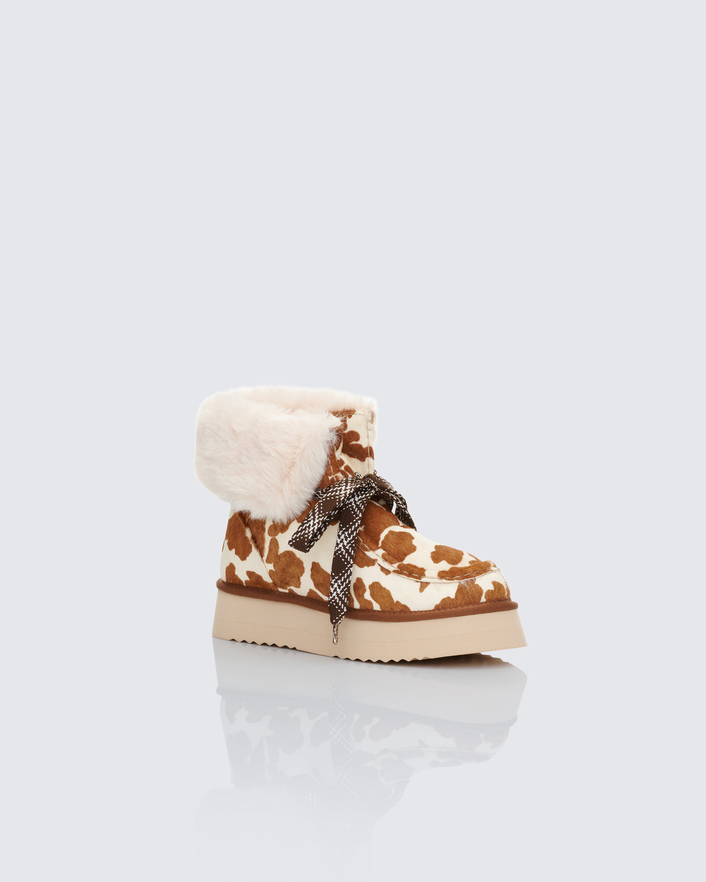 Honey Real Leather Cow Print Platform Lace Up Bootie – FINESSE
