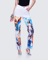 Religious Print Wide Leg Pants - Statement Art Denim – FINESSE